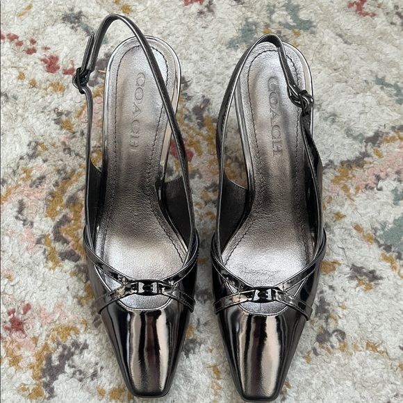 Coach | Shoes | Coach Metallic Black Slingback Heels | Poshmark